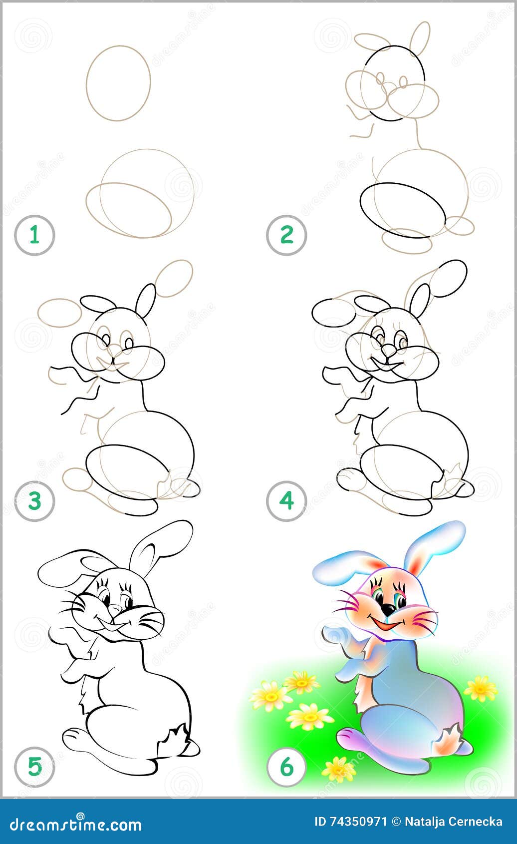 Page Shows How To Learn Step by Step To Draw a Rabbit. Stock Vector ...