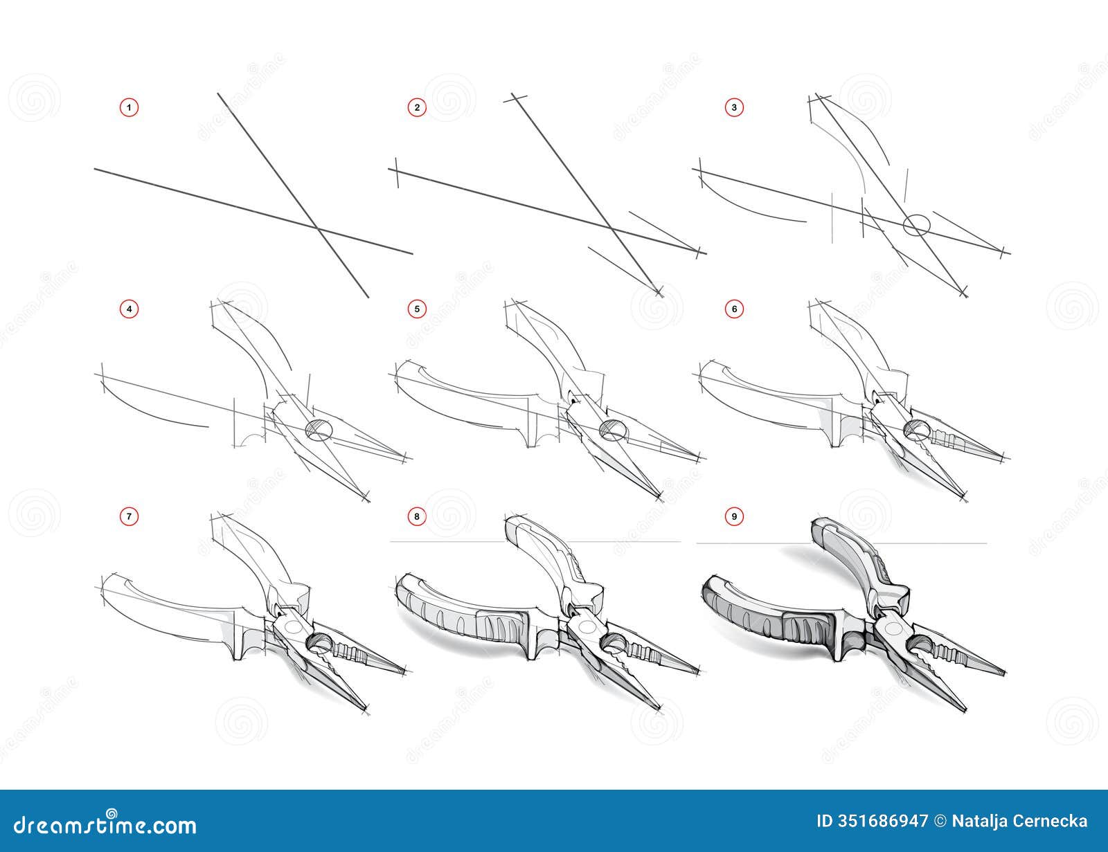 Page Shows How To Learn To Draw from Life a Sketch of a Pliers. Pencil ...
