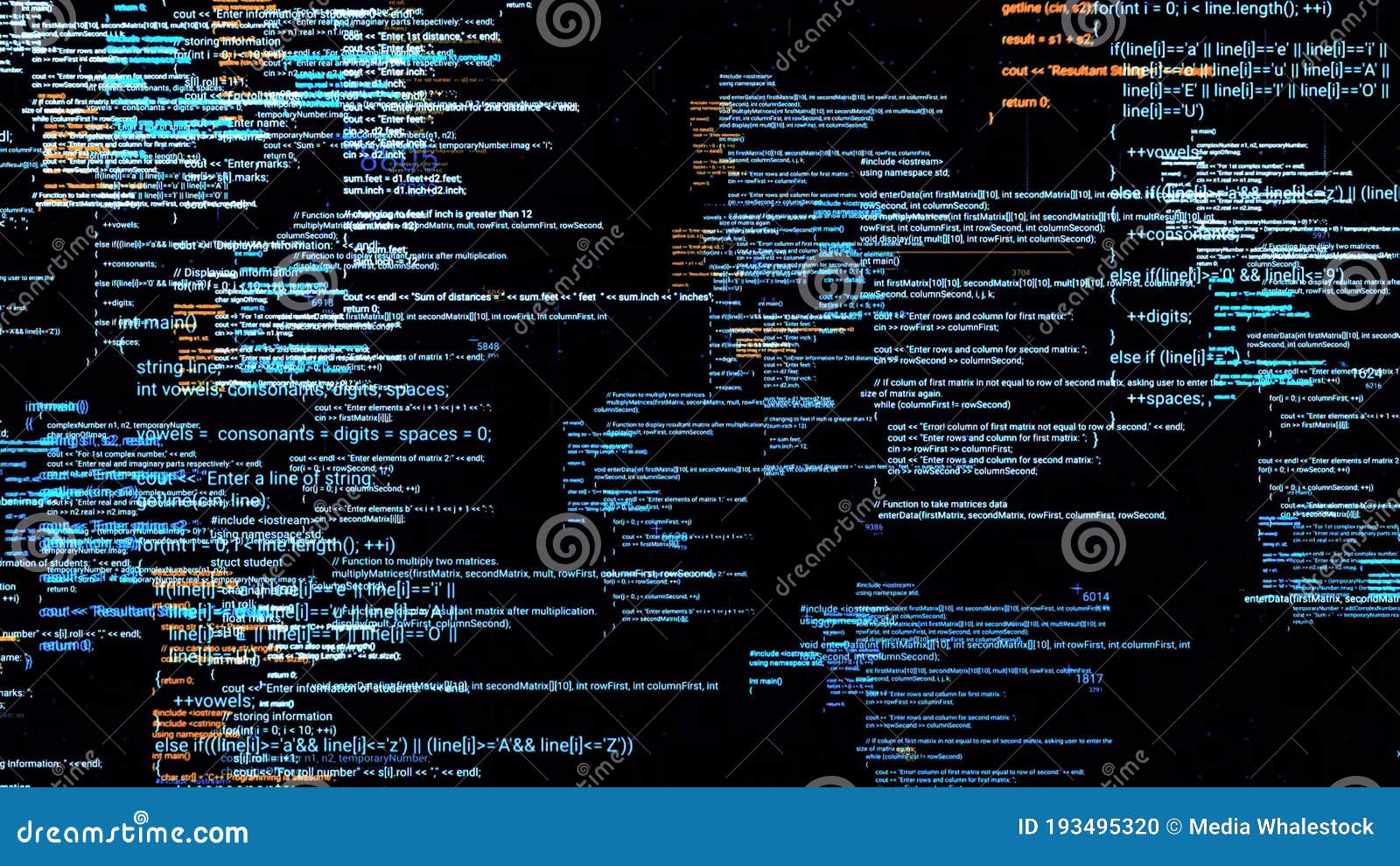 Page with Source Codes on Black Background. Animation. Overlapping Source Codes in Cyberspace ...