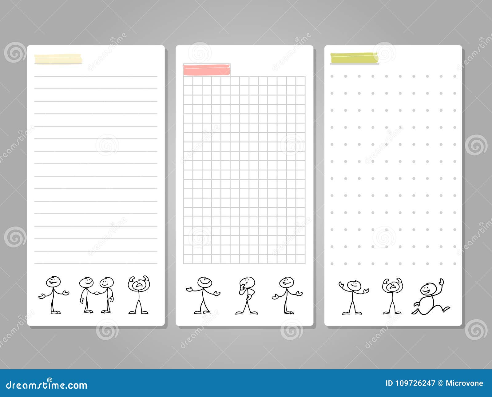 Pages For Notes, Tags, Cards With Cute Line Figures Cartoon Vector ...