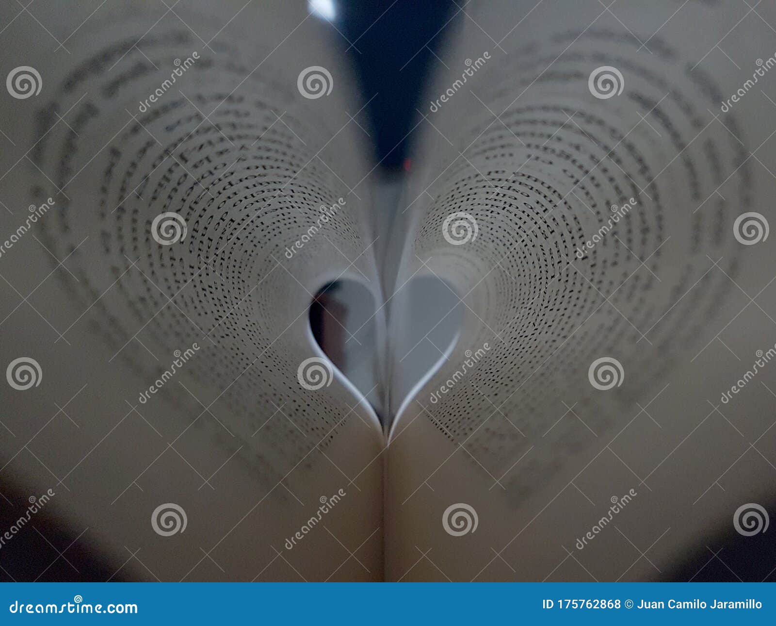 Pages of an Open Book Curved into a Heart Shape Inside with Text in ...