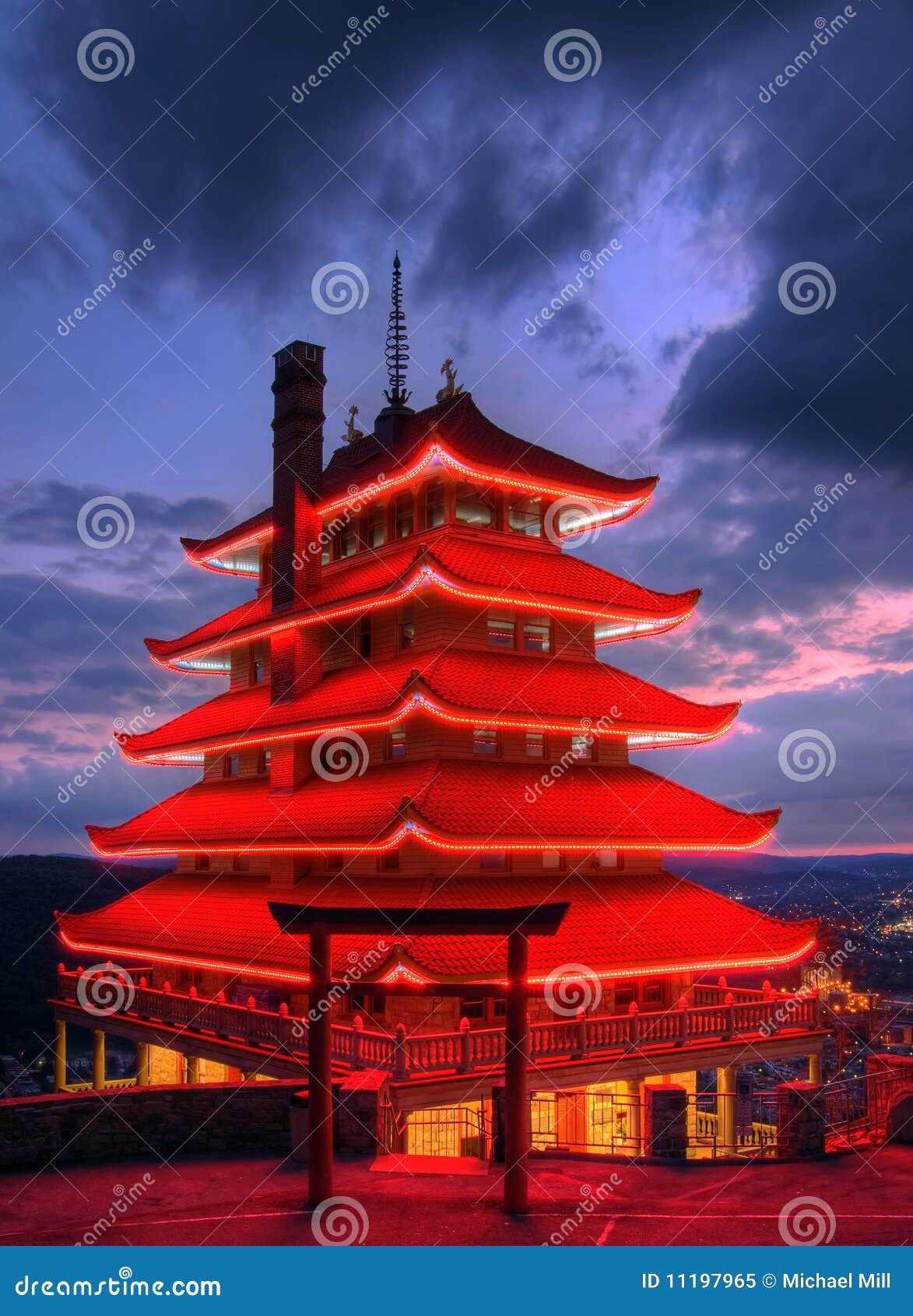 Pagoda Overlooking City of Reading, PA at Night Stock Image - Image of ...