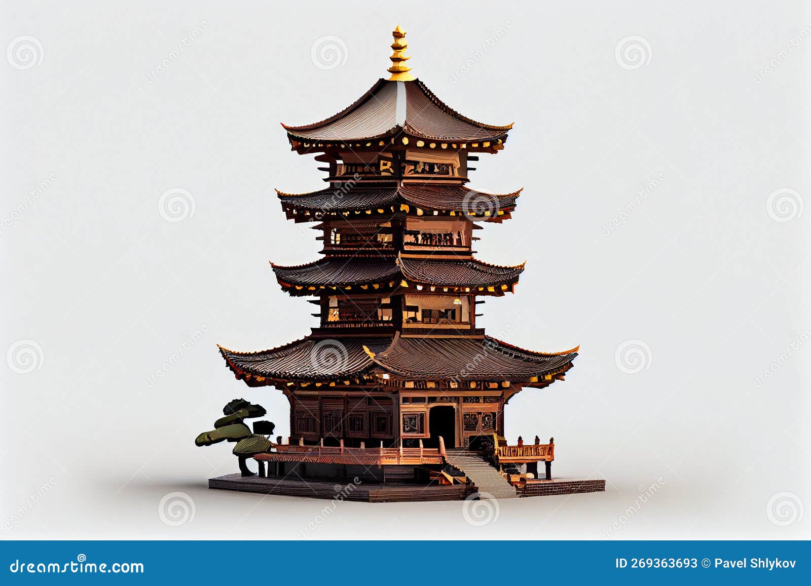 Pagoda Tower Temple Isolated on White Background Stock Image - Image of ...