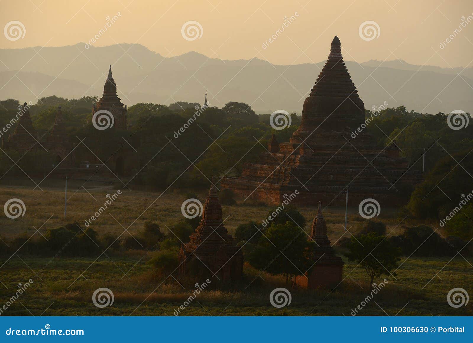 Bagan sunset stock photo. Image of shrine, famous, landmark - 100306630