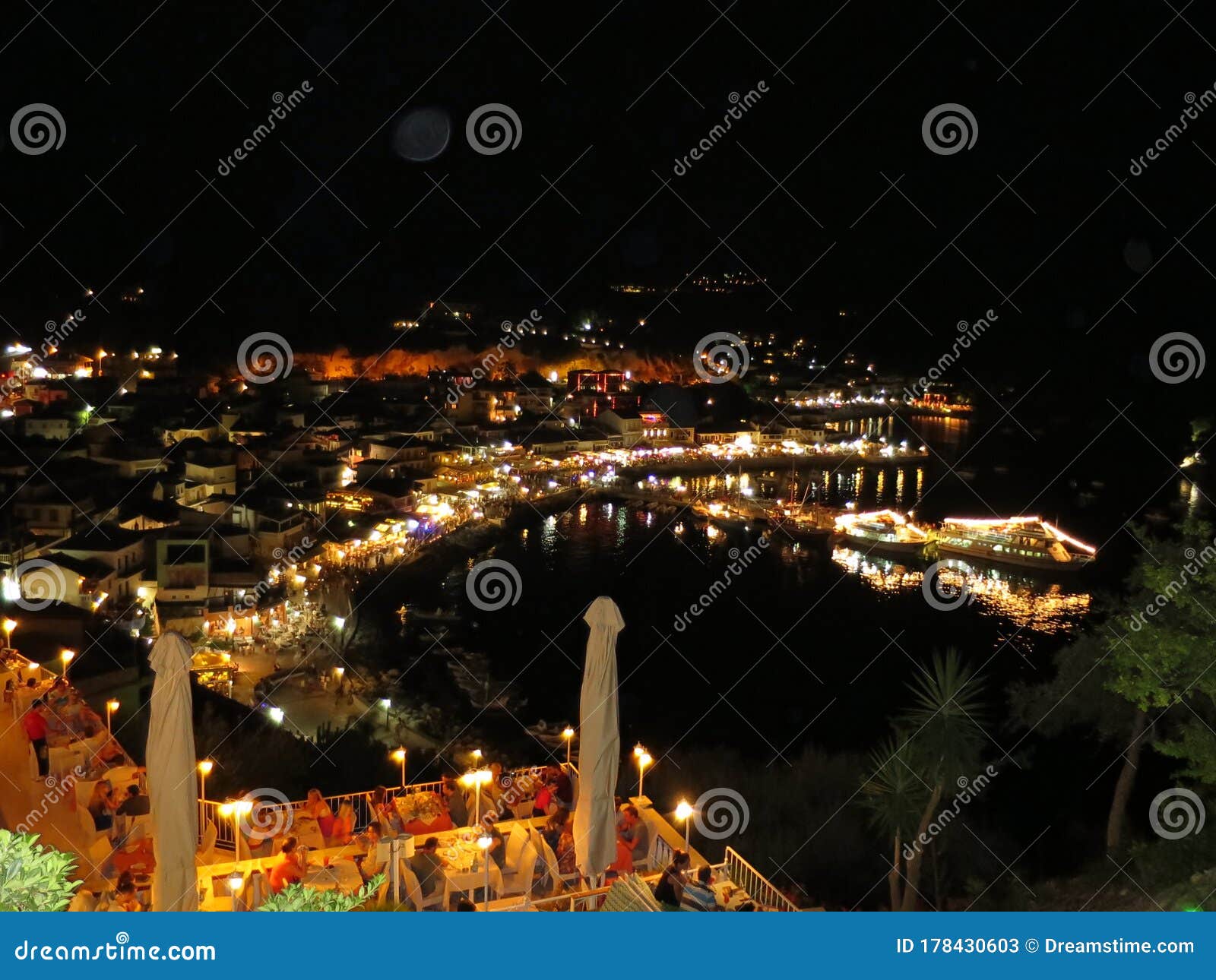 Parga night life stock image. Image of restaurent, night - 178430603