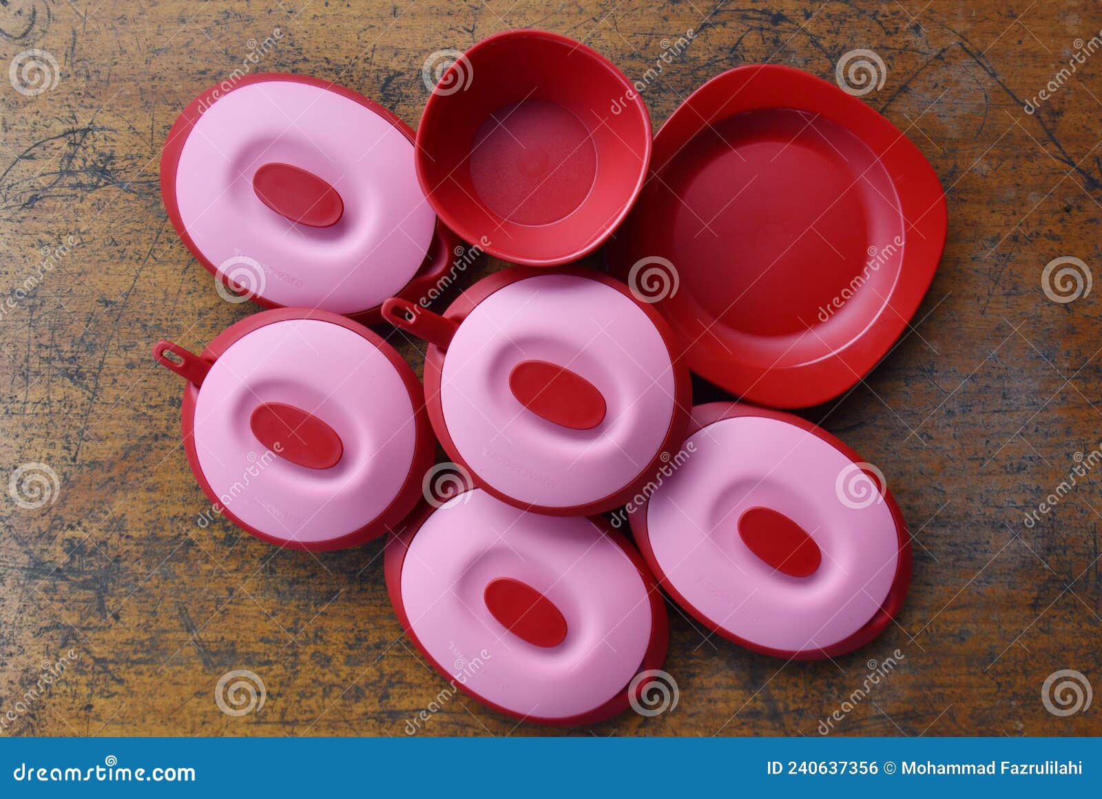 Tupperware Serving Set With Wood Table Background Stock Photo ...
