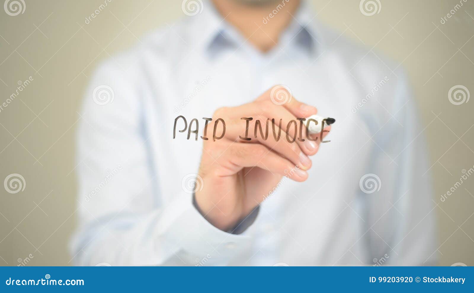 Paid Invoice , Man Writing on Transparent Screen Stock Photo - Image of ...