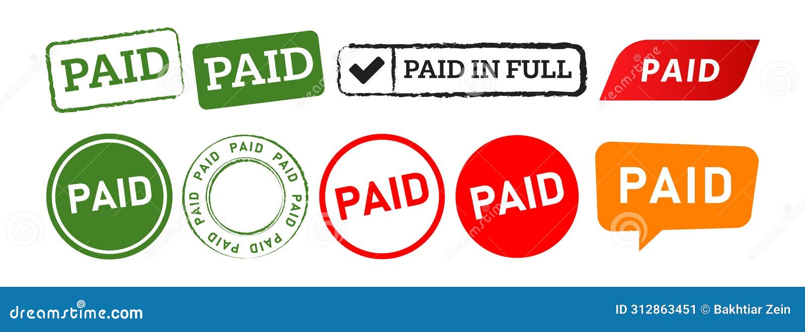 Paid Rectangle Circle Stamp and Speech Bubble Label Sticker Sign ...