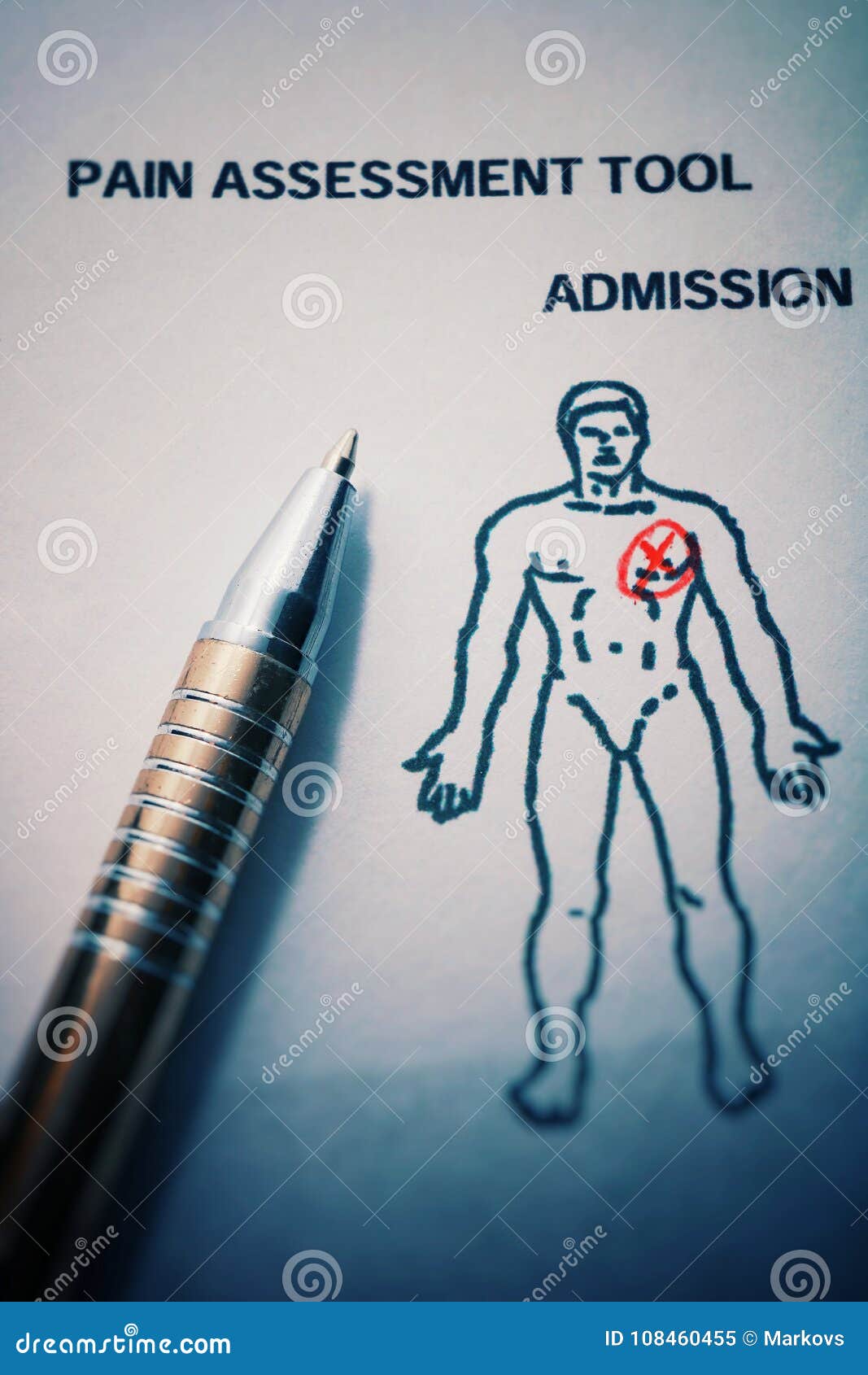 Pain Assessment Tool - Print Form. Red Marked - Heart Area Royalty-Free ...