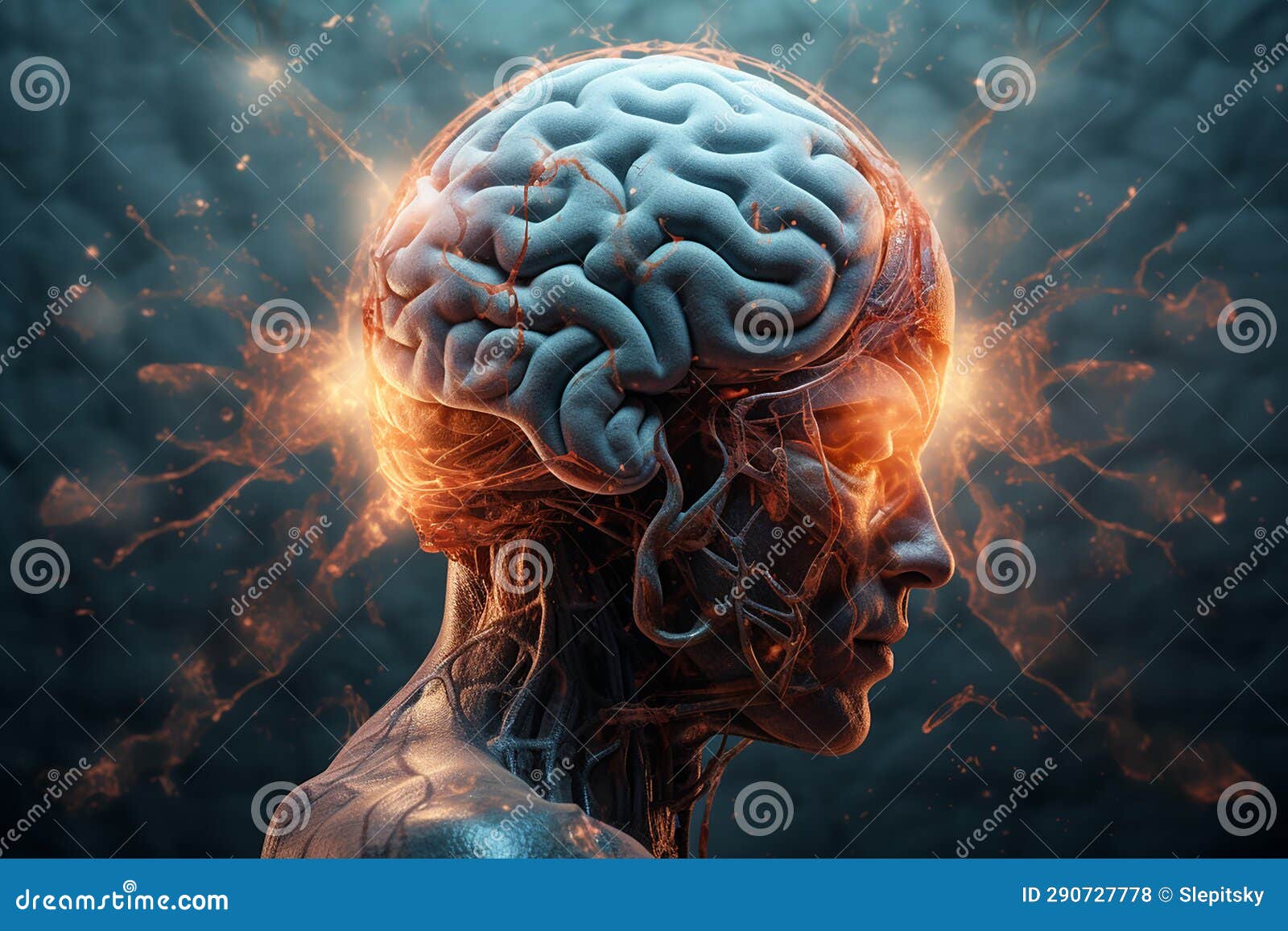 Pain in the human brain stock photo. Image of disease - 290727778