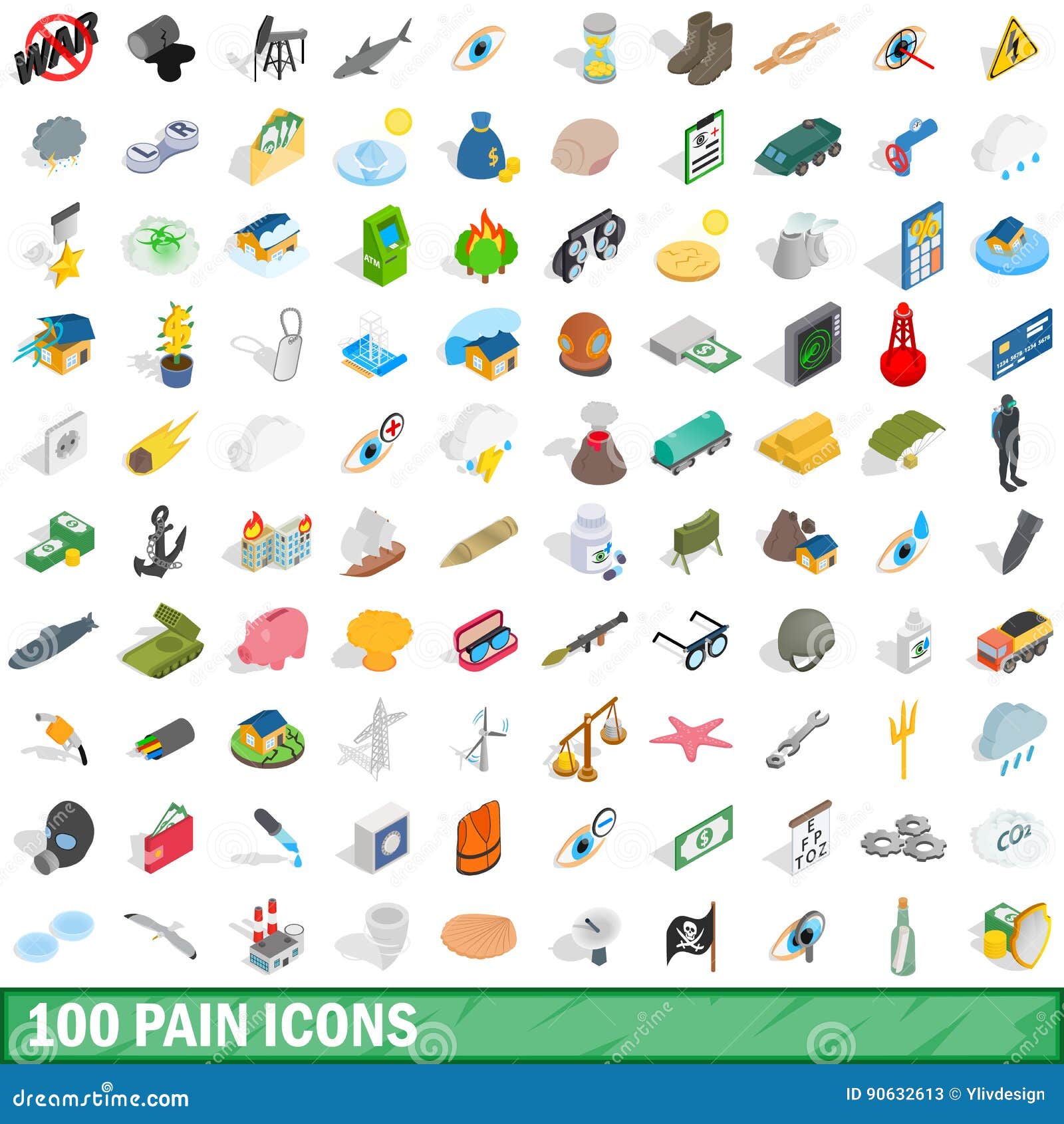 100 Pain Icons Set, Isometric 3d Style Stock Vector - Illustration of ...