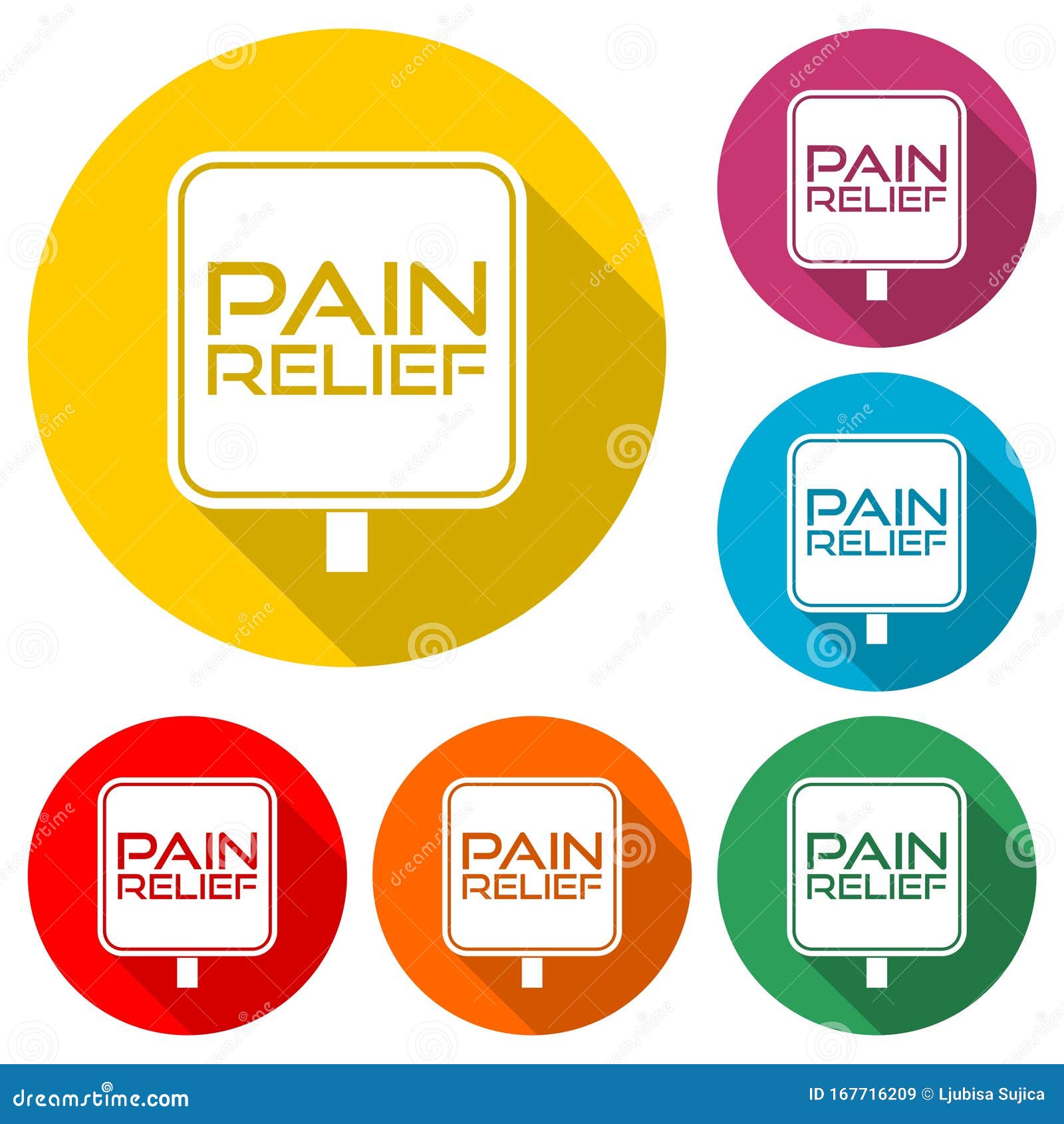 Pain Relief Icon with Long Shadow Stock Vector - Illustration of button ...
