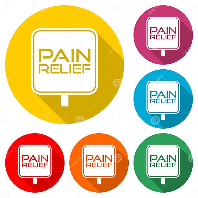 Pain Relief Icon with Long Shadow Stock Vector - Illustration of button ...