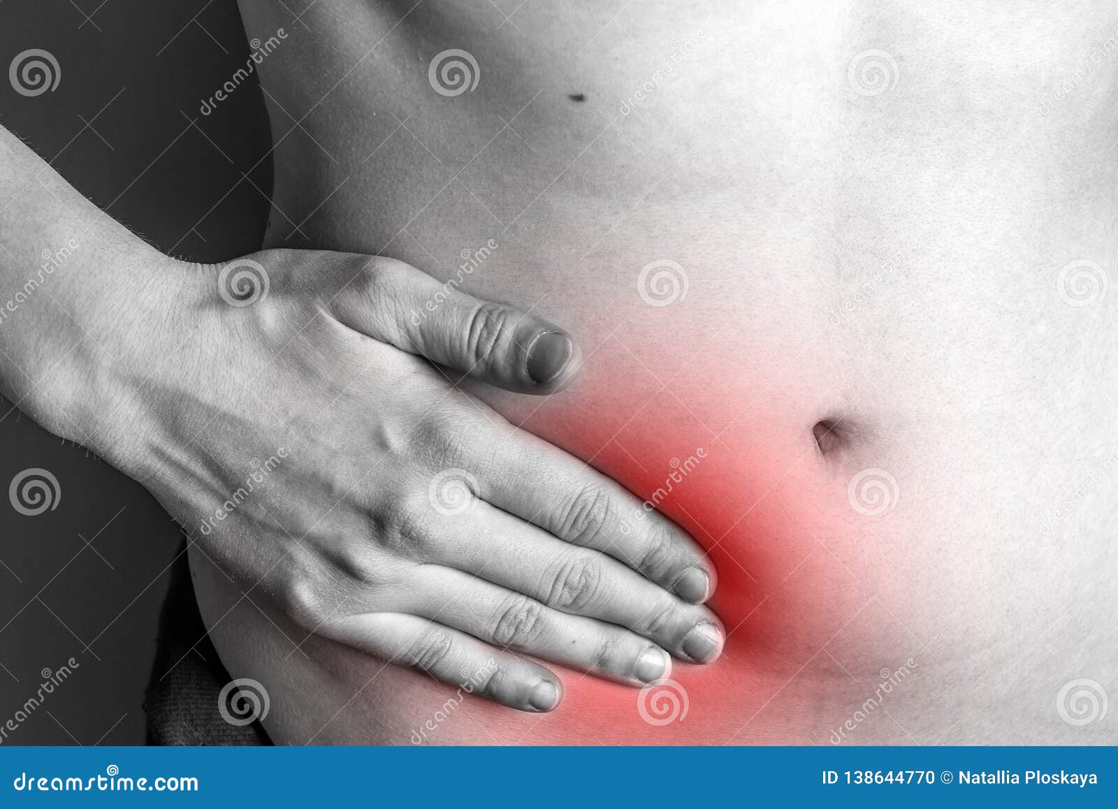 Pain in the Right Side. Attack of Appendicitis. Stock Photo - Image of ...