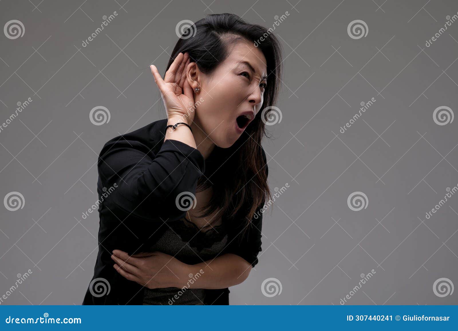 Expresses Hearing Difficulty with a Surprised Grimace or What Th Stock ...