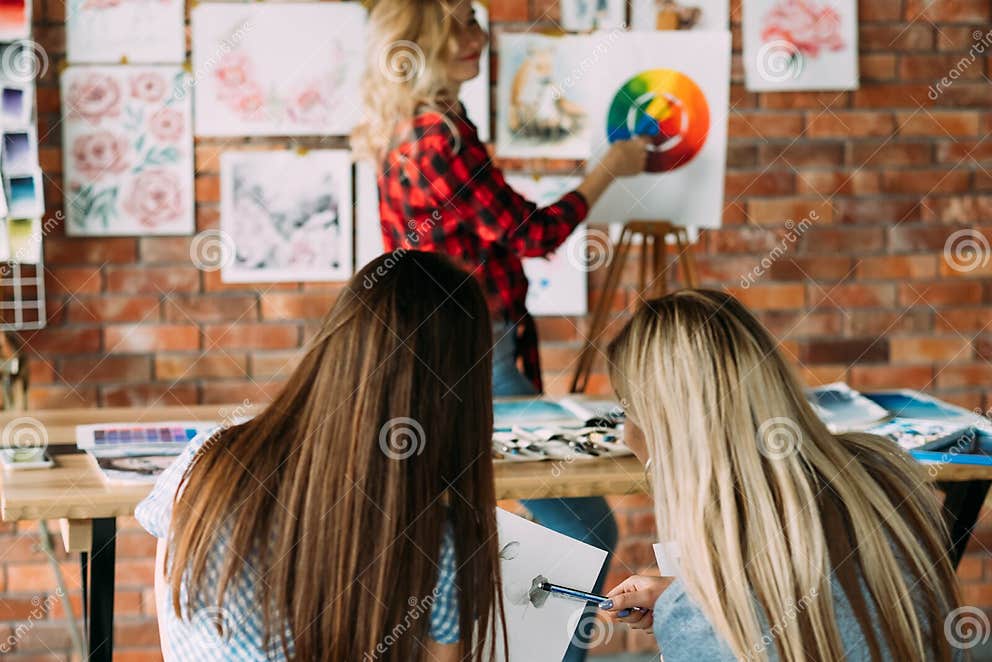 Paint Art Class Teacher Watercolor Technique Learn Stock Image - Image ...