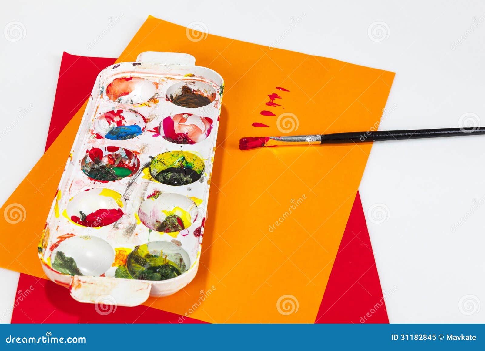 Paint boxes with brushes stock image. Image of creative - 31182845