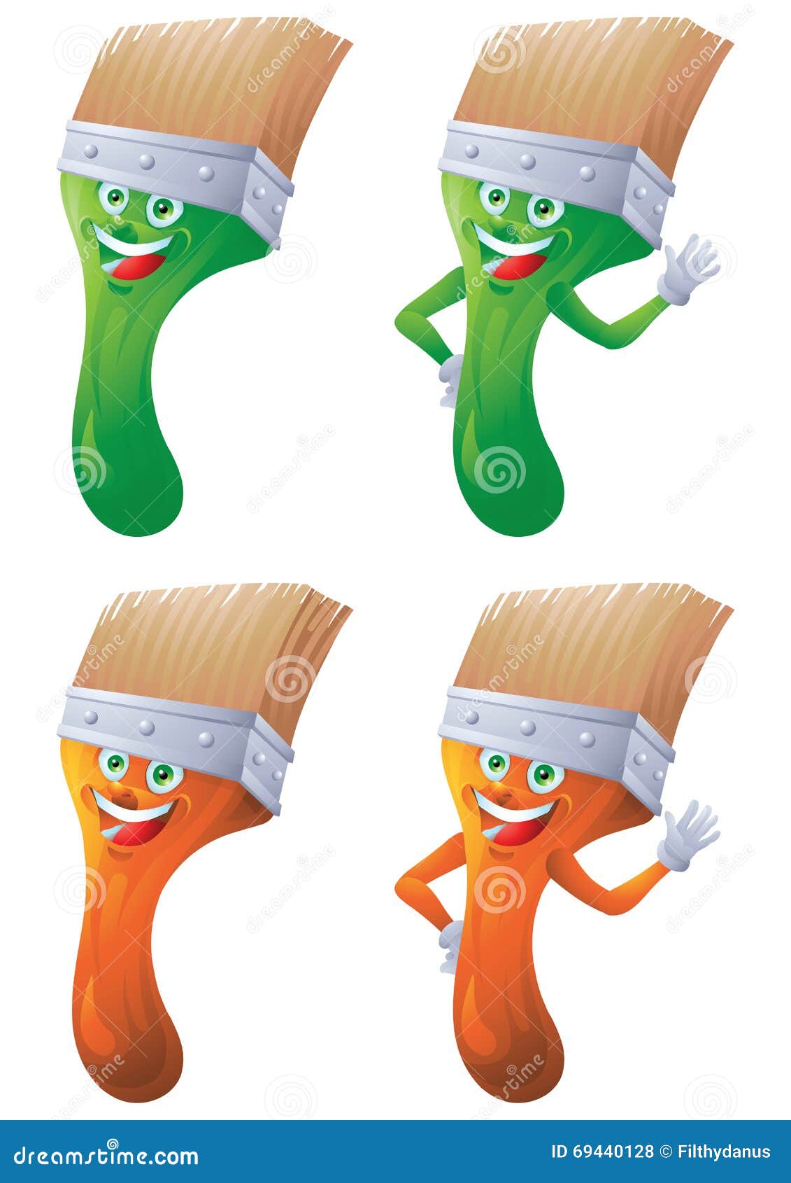 Paint Brush Cartoon Character Set Stock Vector - Illustration of pencil ...