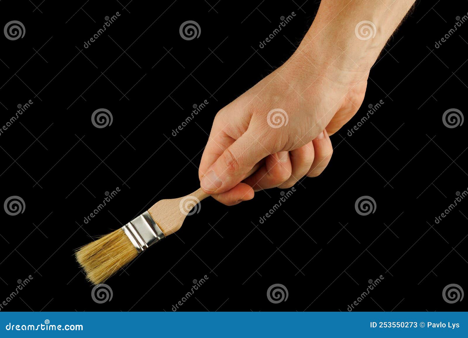 Paint Brush in Hand on a Black Background Stock Image - Image of hand ...