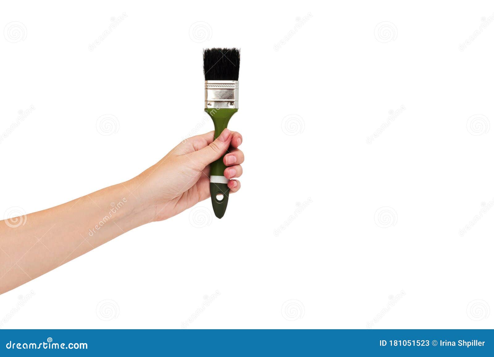 Paint Brush in Hand Isolated on White Stock Image - Image of green ...
