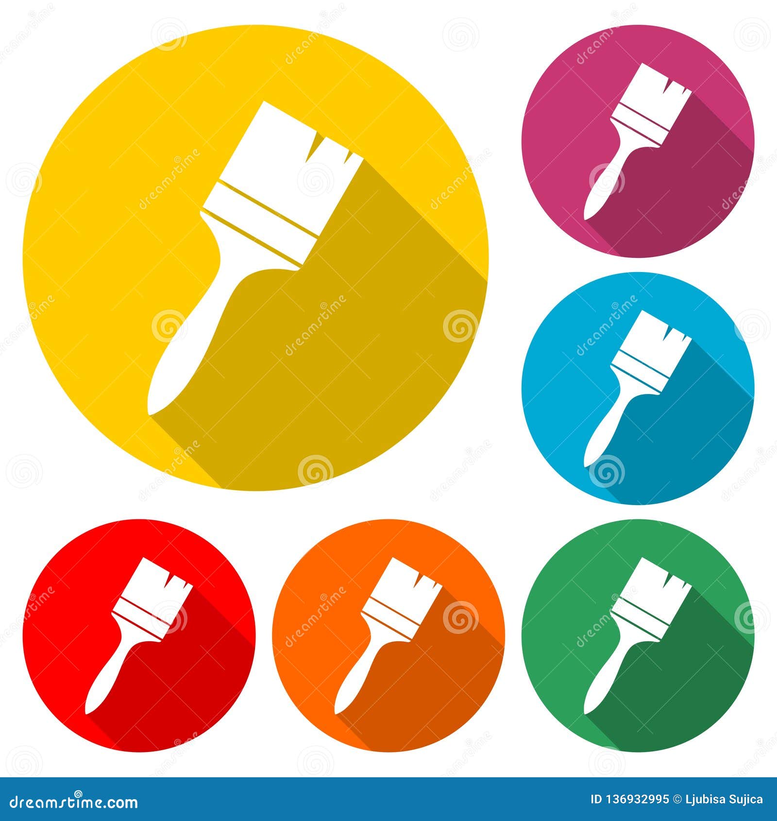 Paint Brush Icon or Logo, Color Set with Long Shadow Stock Vector ...