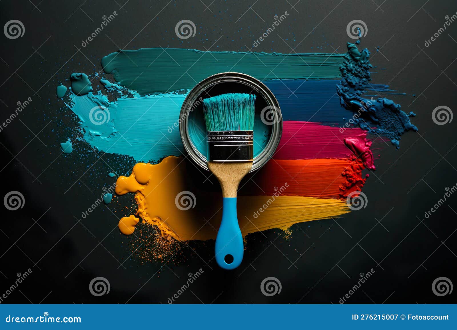 Paint Brush with Sample Paint Ink Strokes DIY Overhead View ...