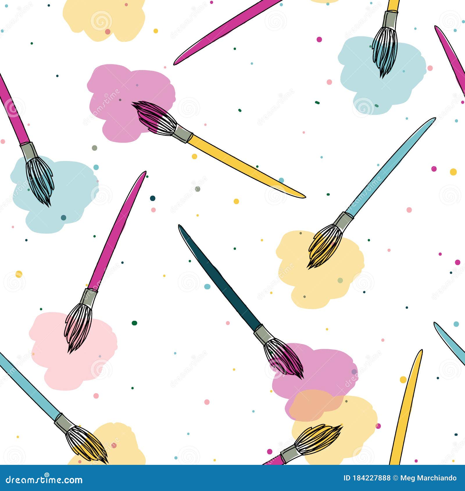 Paint Brush and Paint Splotches on Speckled Background Seamless Repeat ...