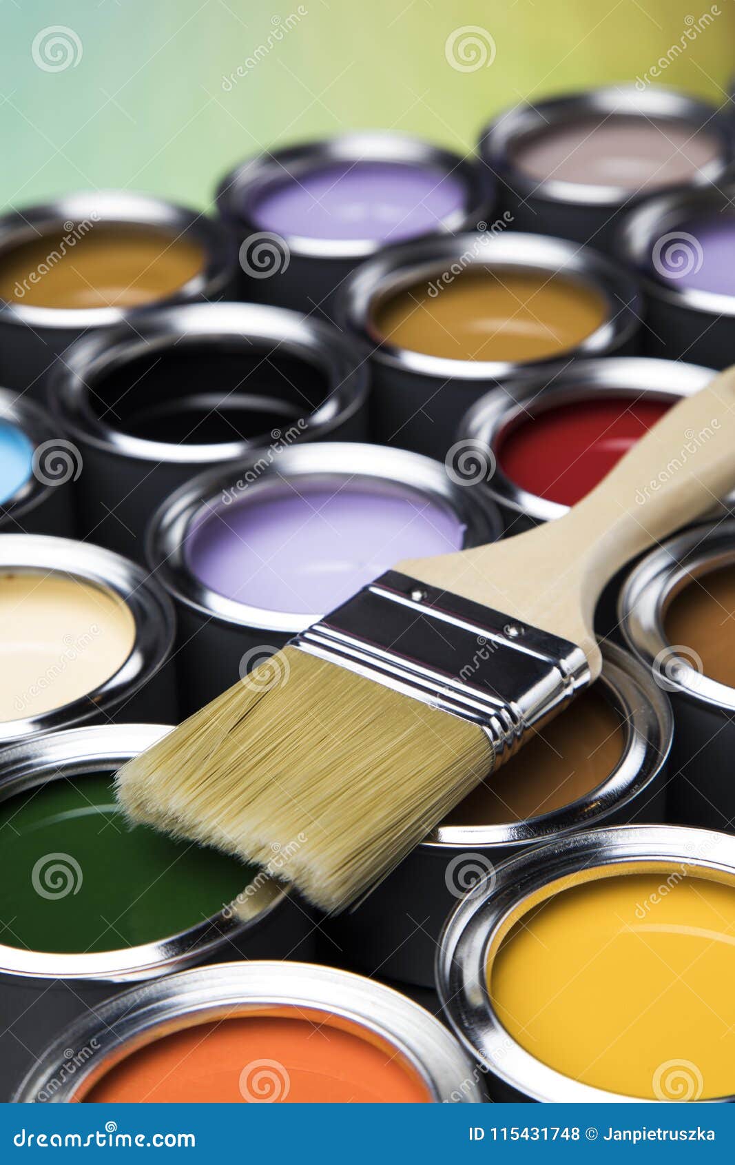 Paint Brush, Tin Can and Color Guide Samples Stock Photo - Image of ...