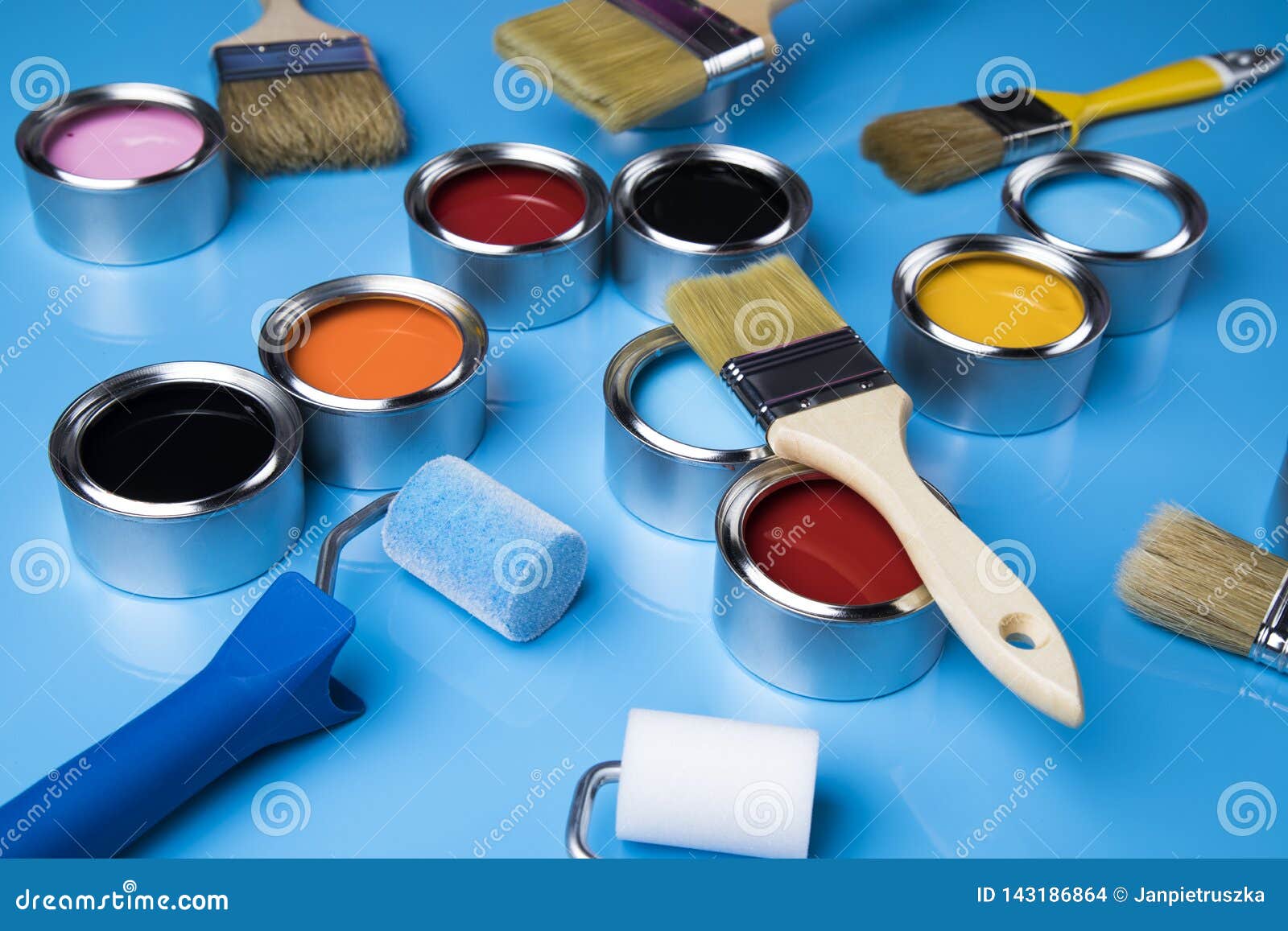 Paint Brush, Tin Can and Color Guide Samples Stock Photo - Image of ...