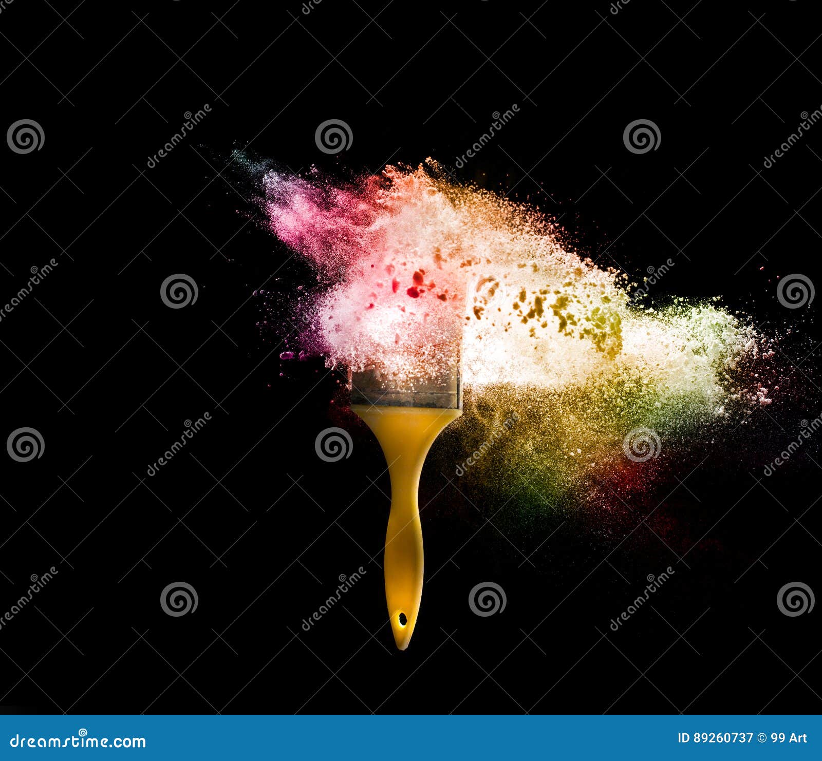 Paint Brushes with Abstract Powder Color Explosion Isolated on B Stock ...