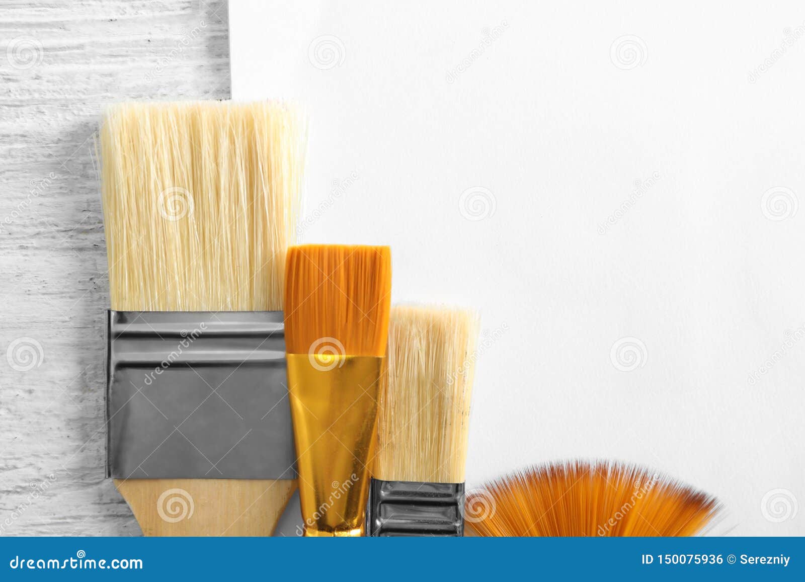 Paint Brushes with Blank Sheet of Paper on Table Stock Photo - Image of ...
