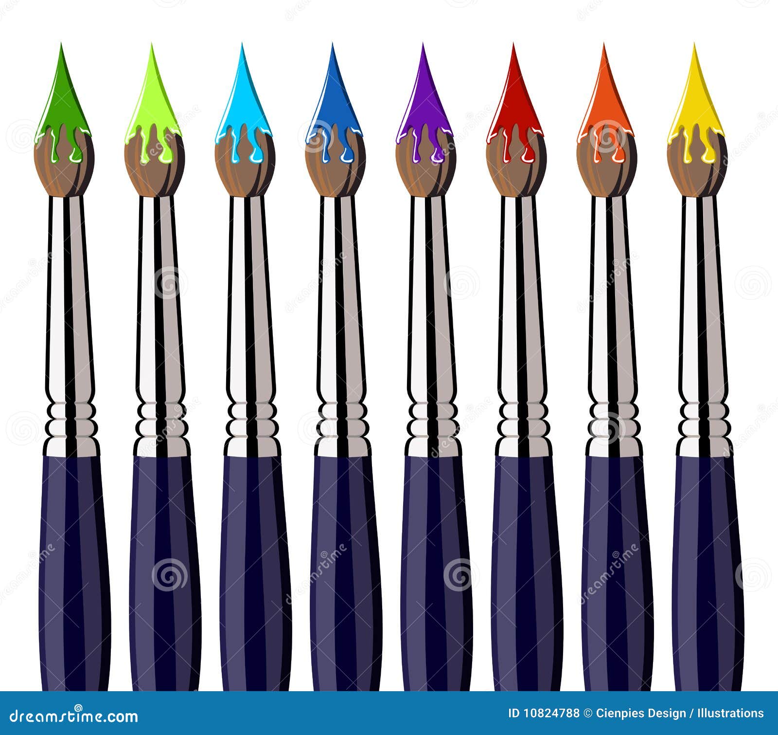 Paint Brushes with Color Splash Aligned Stock Vector - Illustration of ...