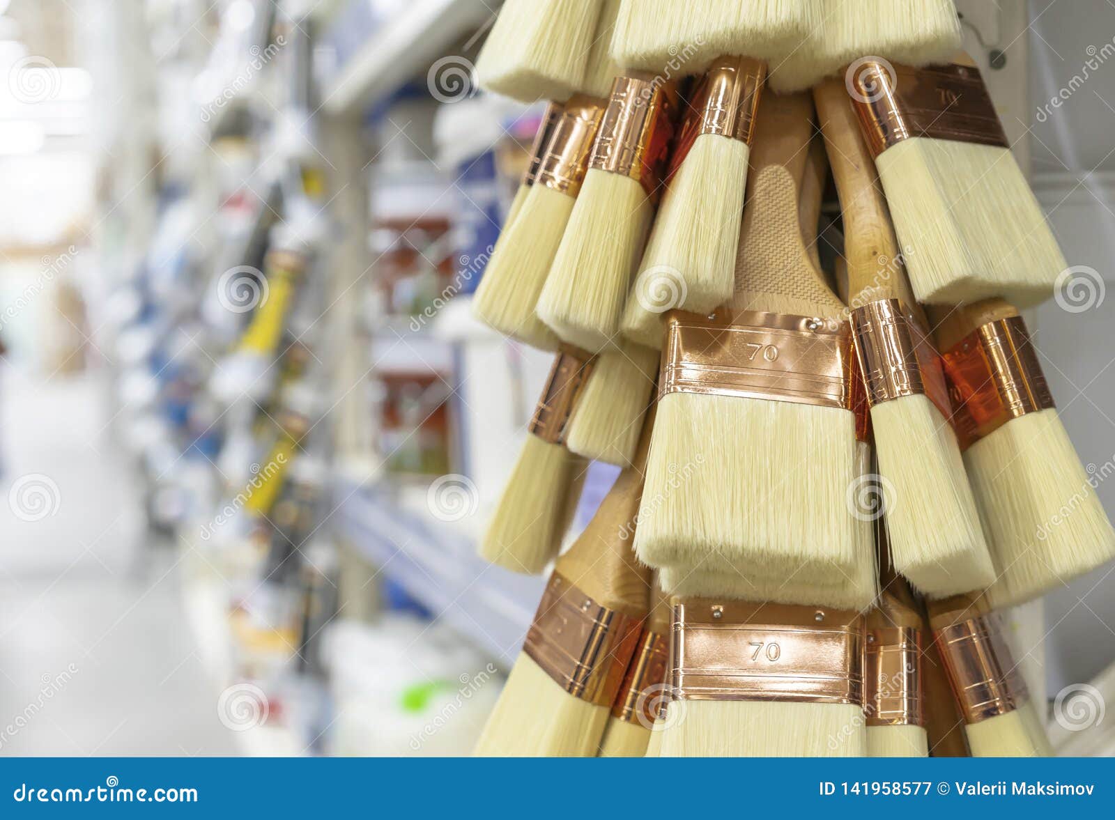 Paint Brushes with a Copper Base and Yellow Bristles Stock Image ...
