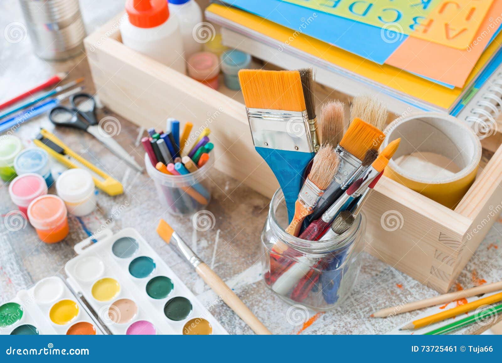 Paint Brushes and Crafting Supplies Stock Image - Image of improvement ...