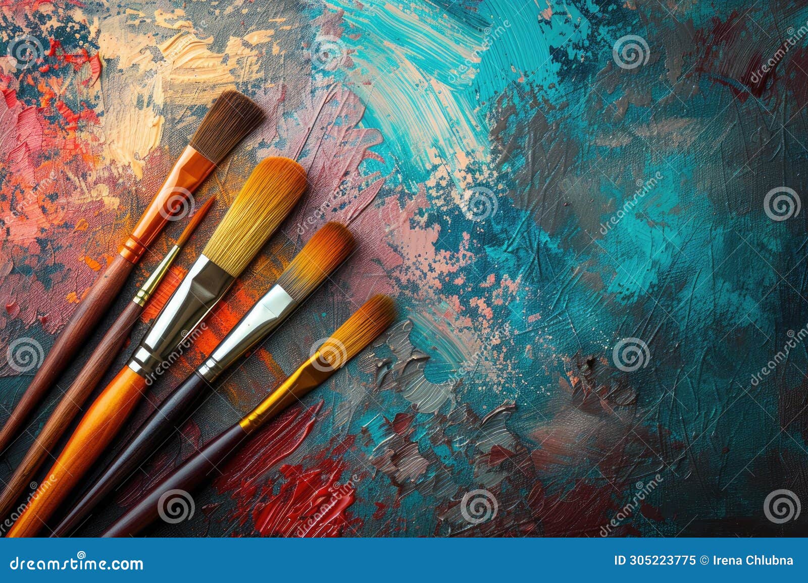 Paint Brushes on Creative Oil Abstract Paint Background Stock ...
