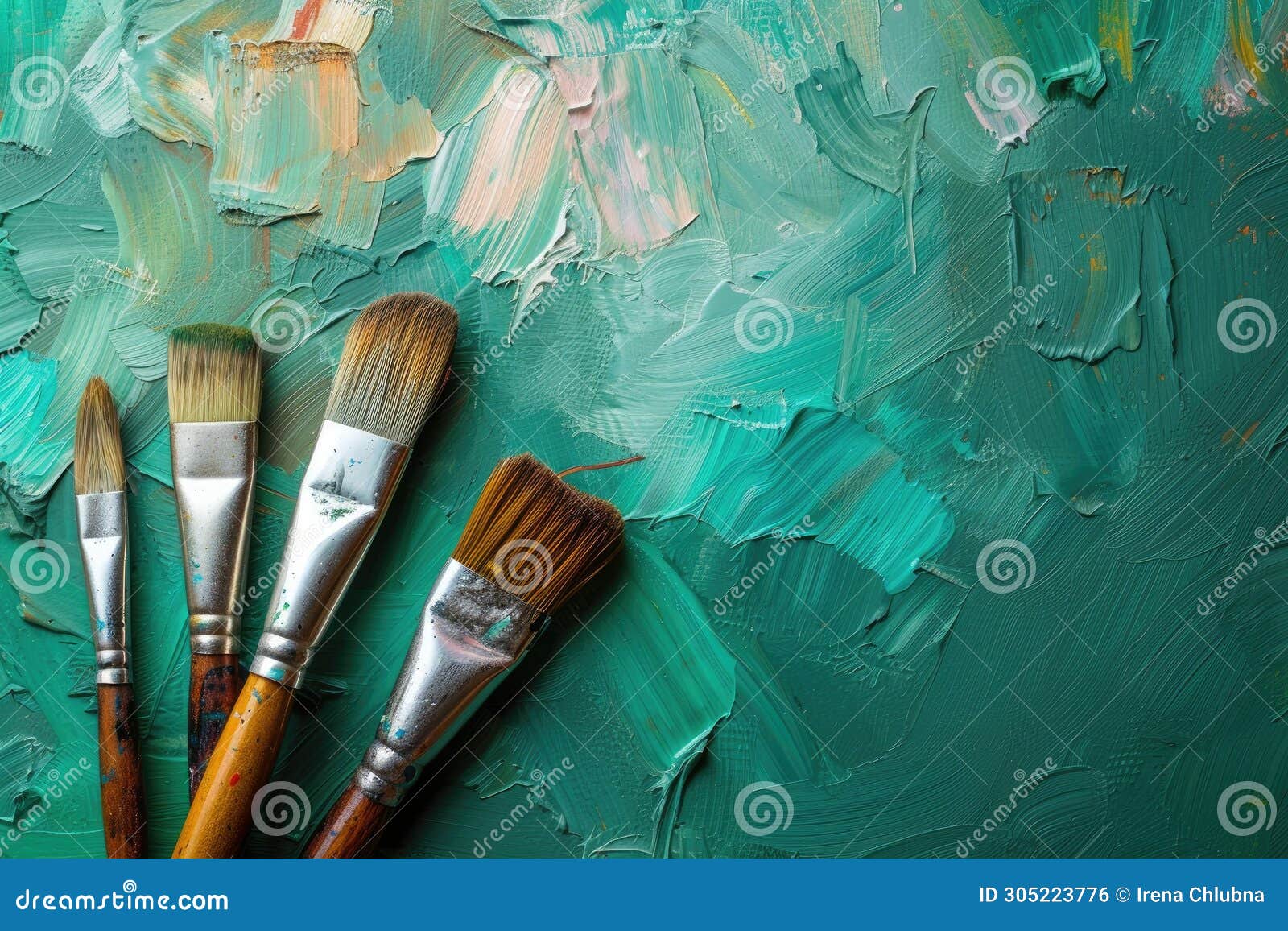Paint Brushes on Creative Oil Abstract Paint Background Stock ...