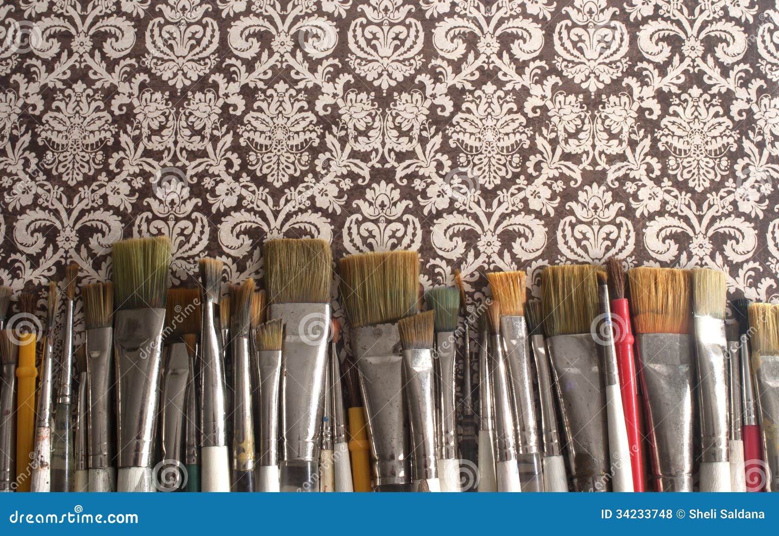 Paint Brushes on Decorative Paper Stock Photo - Image of artist ...