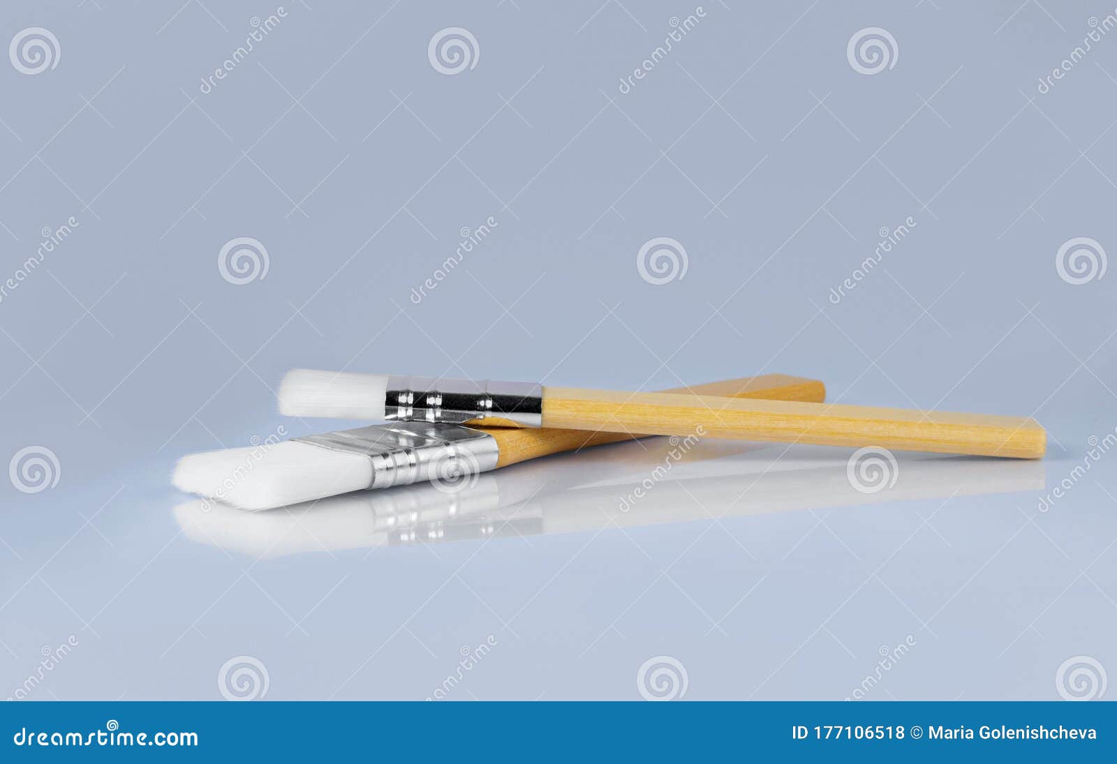 2 Paint Brushes on Gray Background, Front View Stock Photo - Image of ...