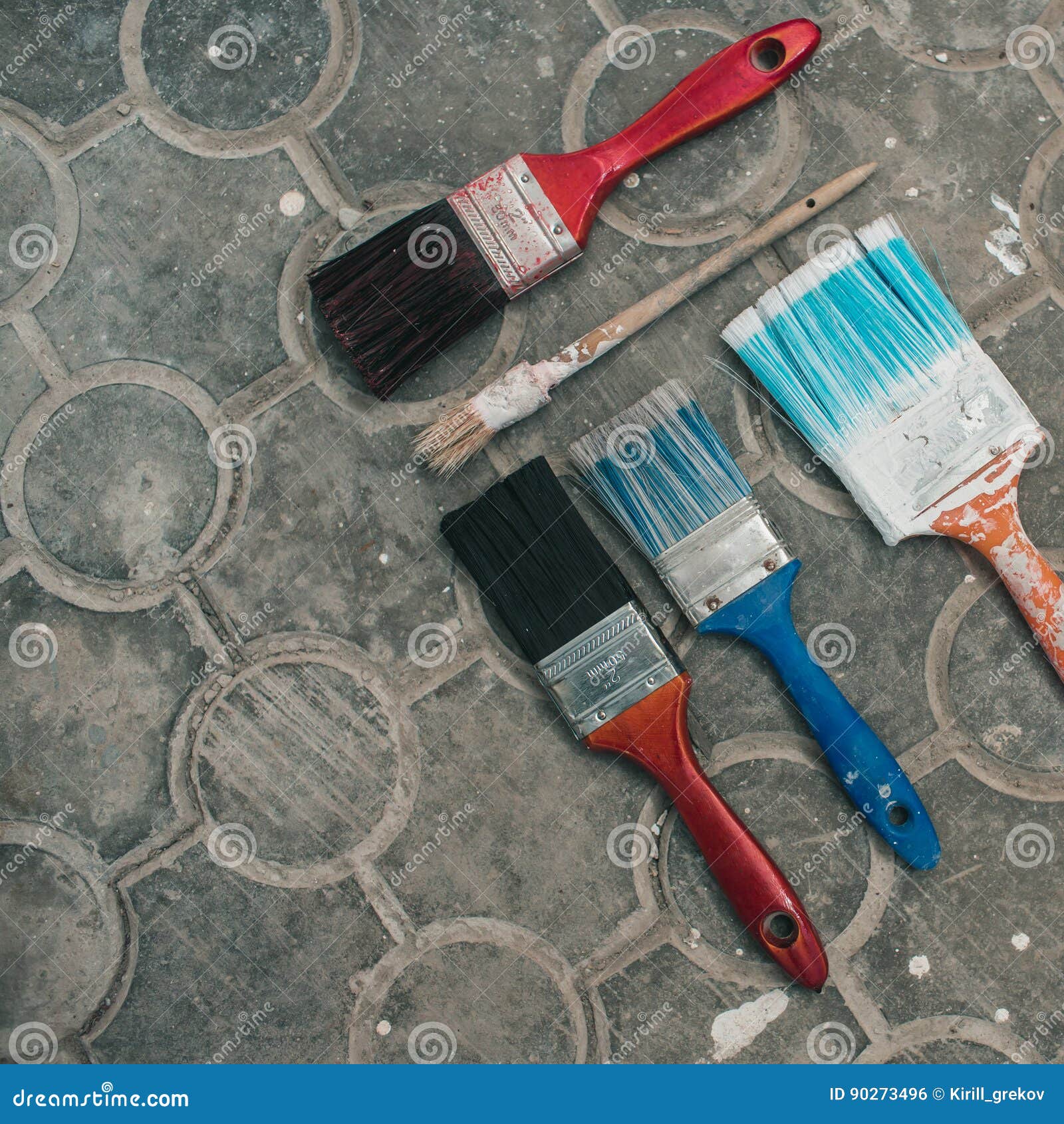 Paint Brushes on the Old Tile Background Stock Photo - Image of ...