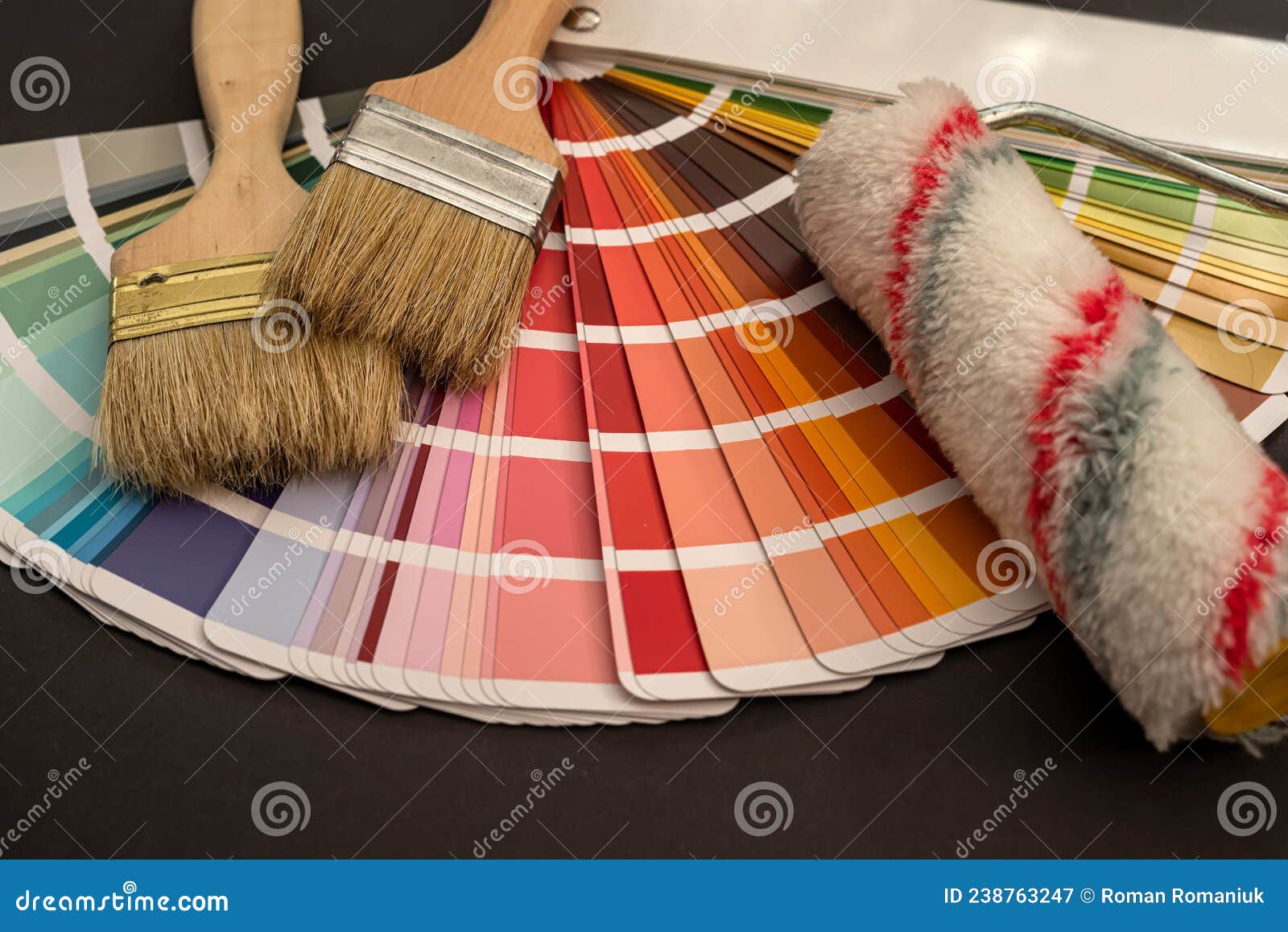 Paint Brushes on Palette of Different Colors and Shades Stock Image ...