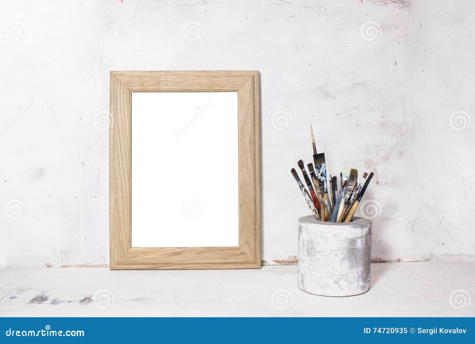 Paint Brushes and Photo Frame Stock Image - Image of black, copy: 74720935