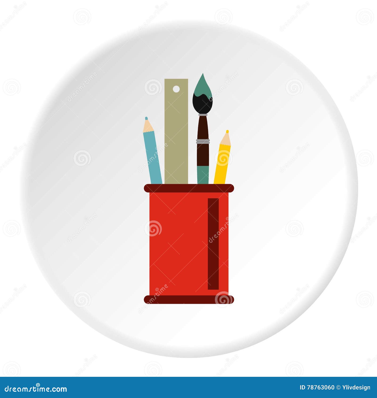 Paint Brushes, Ruler and Pencils in a Glass Icon Stock Vector ...