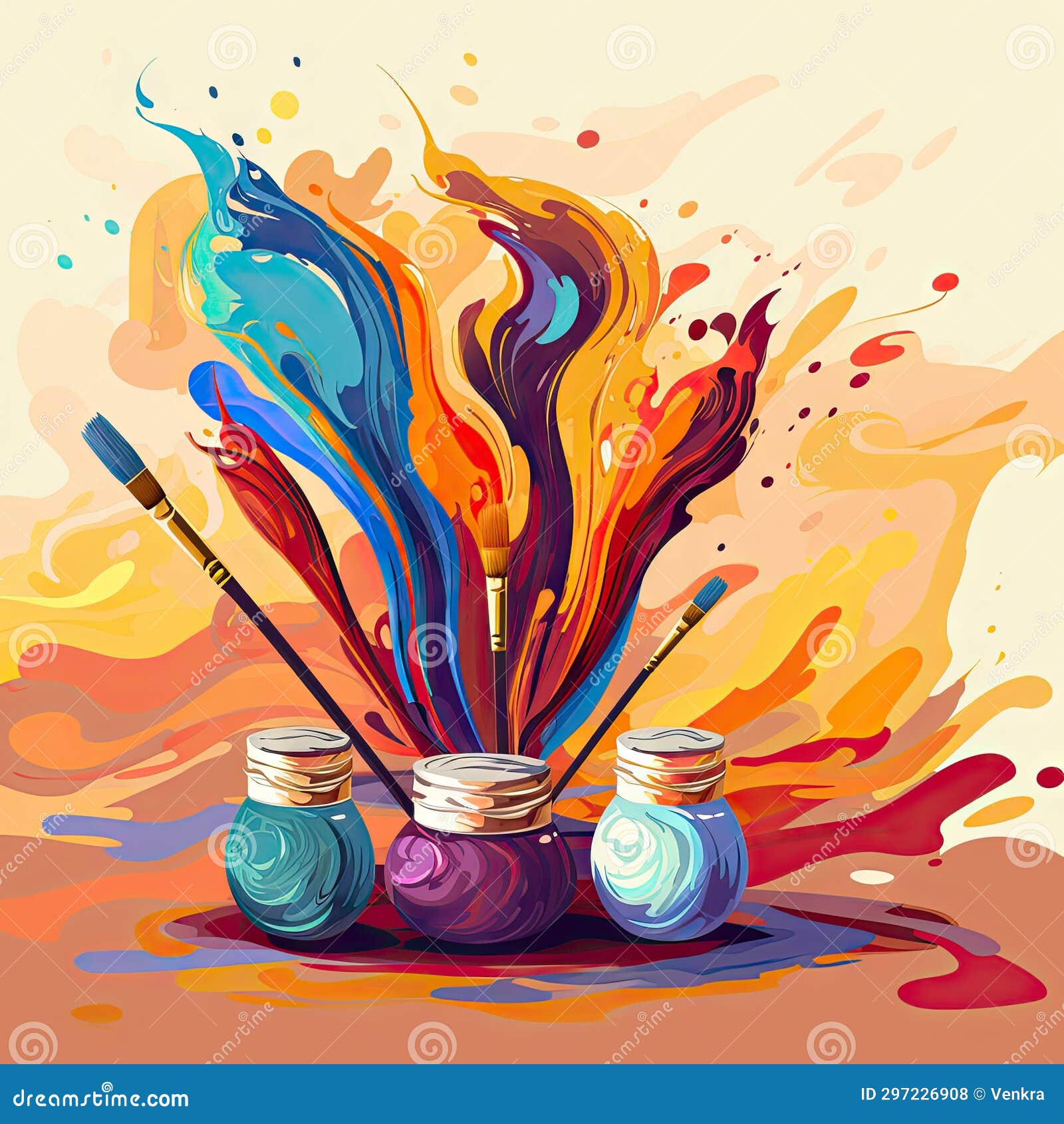 Paint and Brushes Vector Drawing Illustration Stock Illustration ...