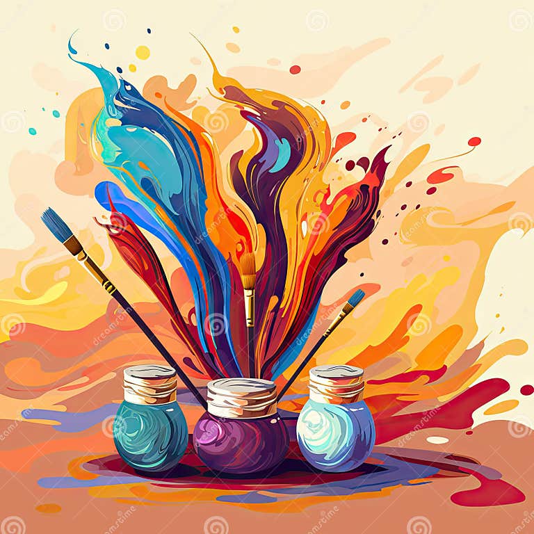 Paint and Brushes Vector Drawing Illustration Stock Illustration ...