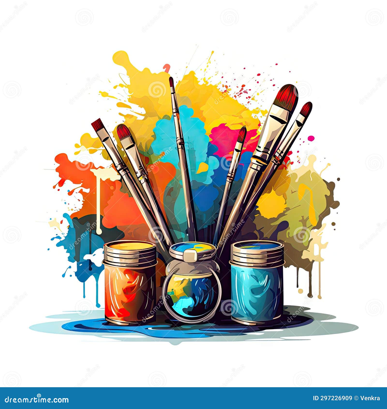 Paint and Brushes Vector Drawing Illustration Stock Illustration ...