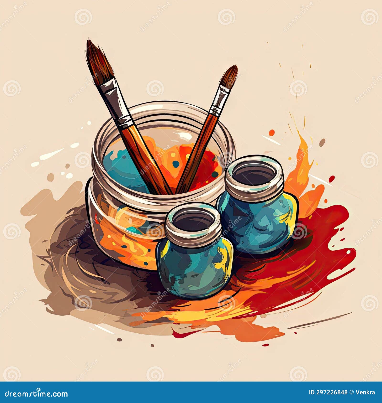 Paint and Brushes Vector Drawing Illustration Stock Illustration ...