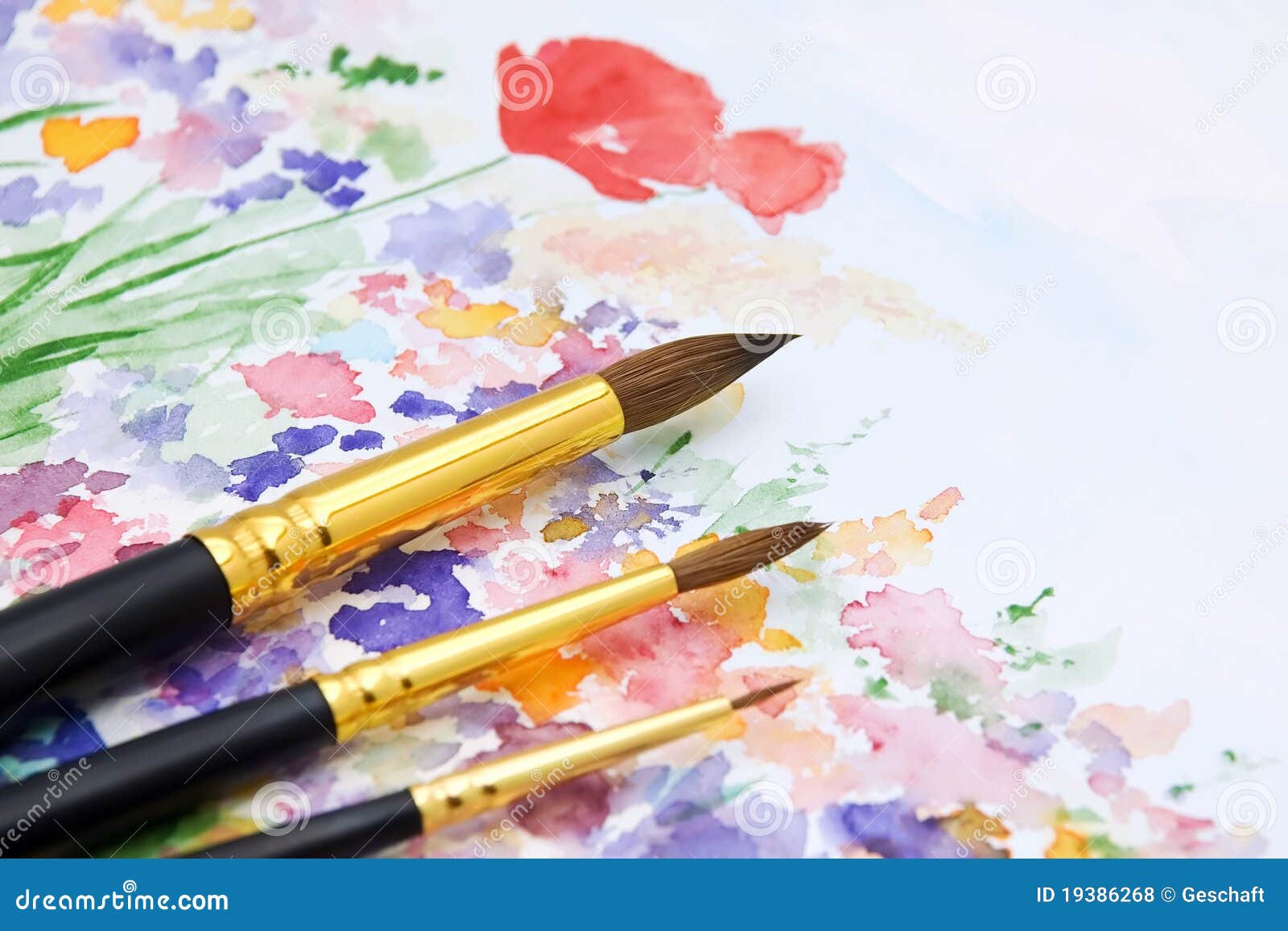 Paint Brushes on Watercolor Backdrop Stock Photo - Image of bright ...