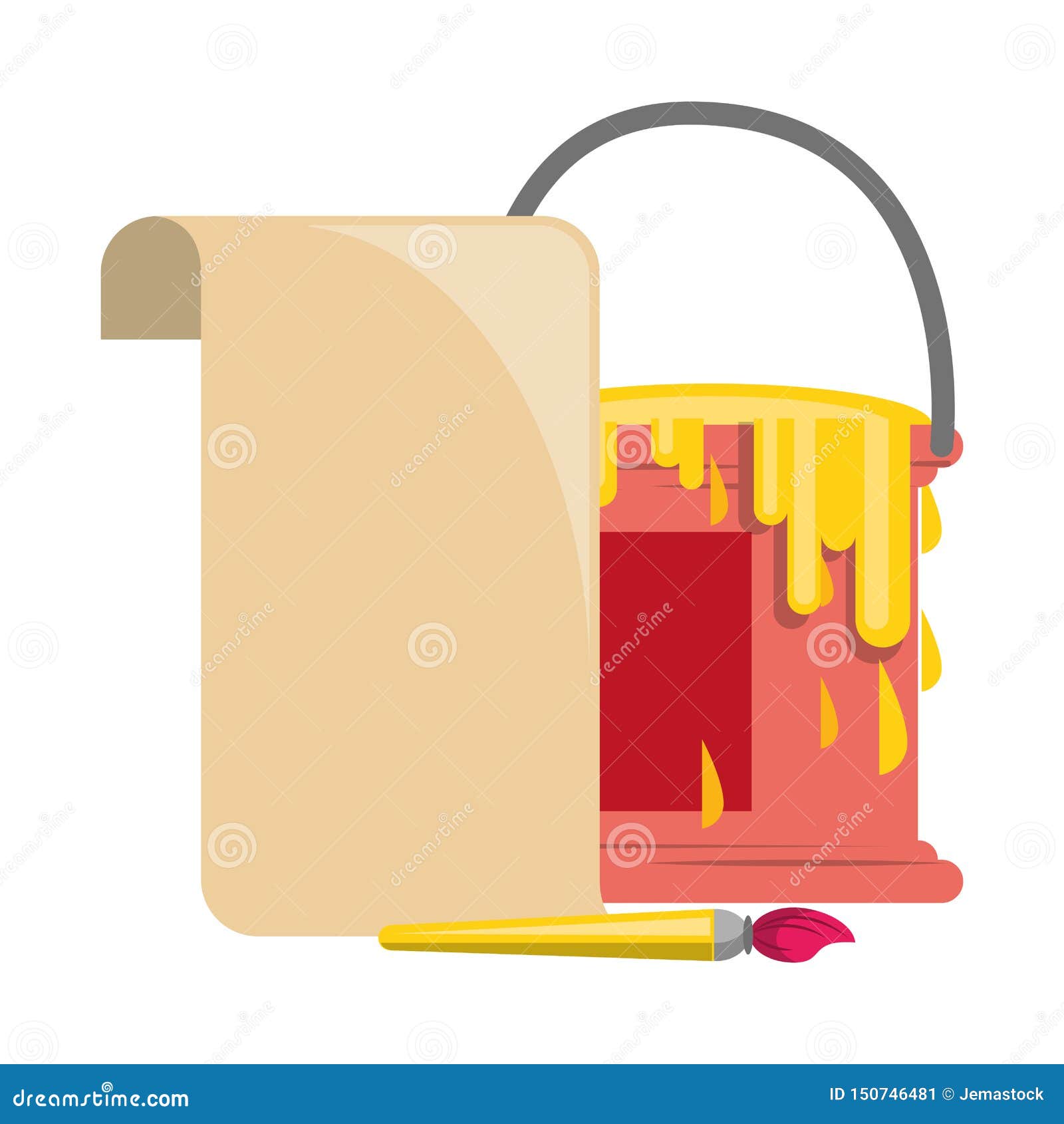 Paint Bucket and Brush with Blank Paper Stock Vector - Illustration of ...
