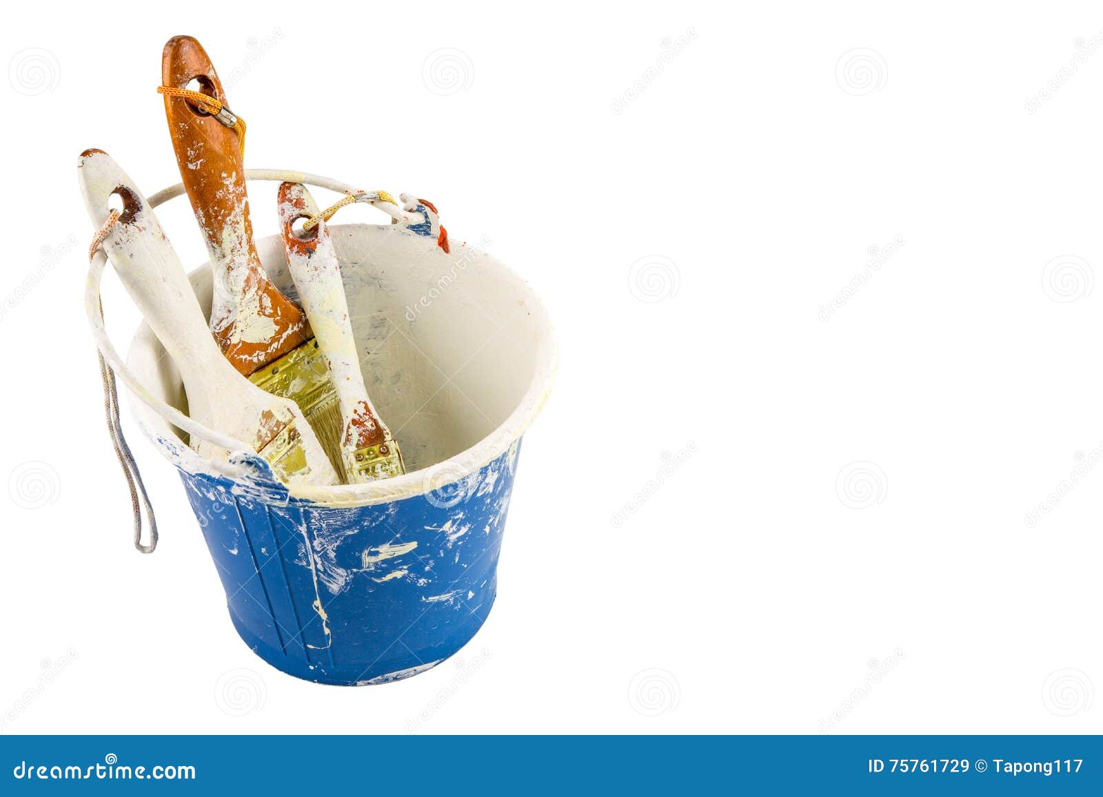 Paint bucket with brushes stock image. Image of plastic - 75761729