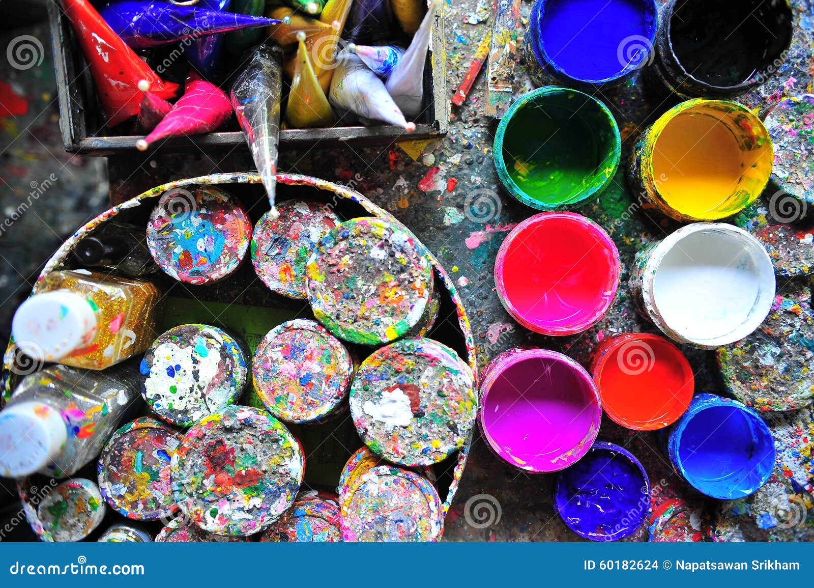 Paint Buckets And Brush Stock Image | CartoonDealer.com #55290397